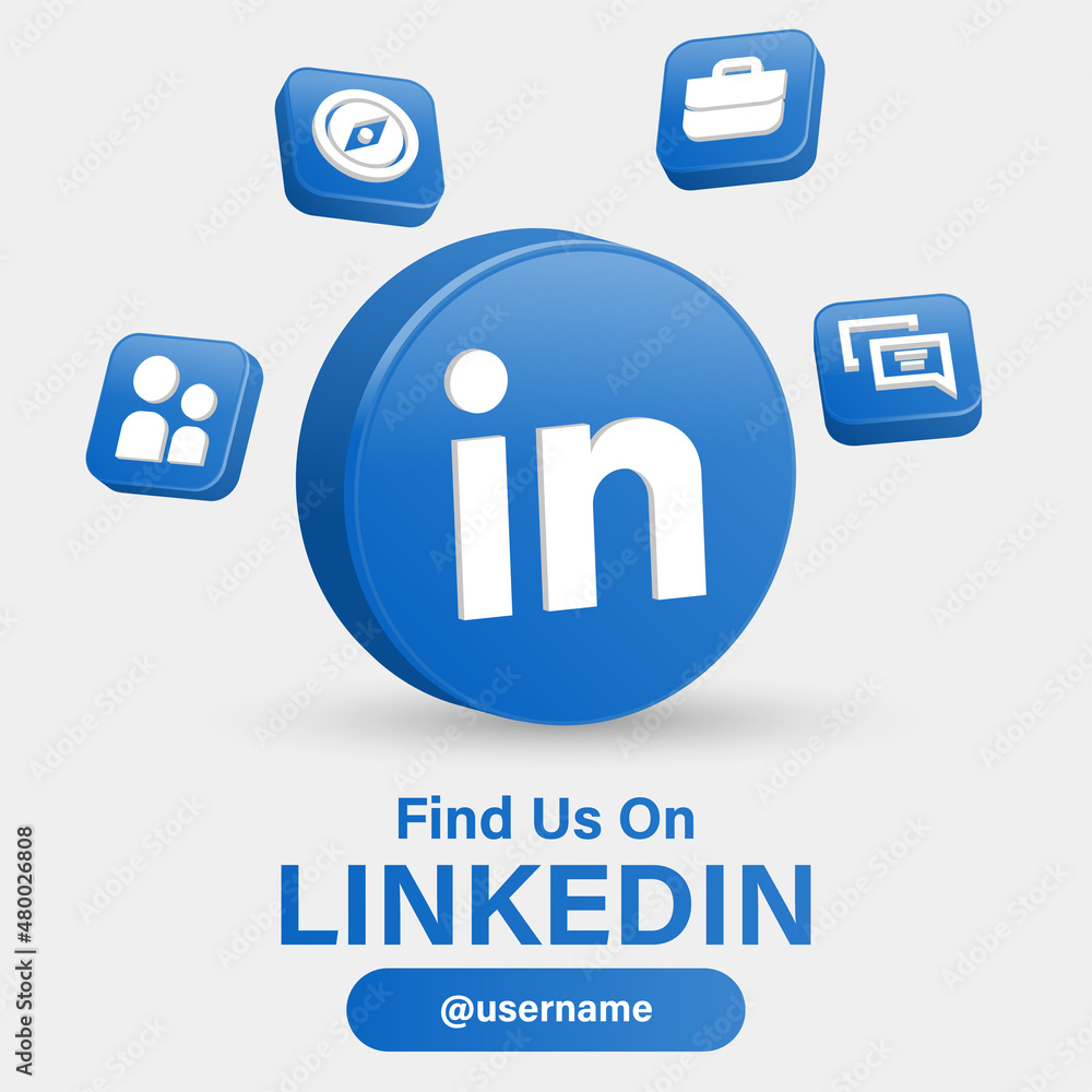 follow us on linkedin for social media icons banner in 3d round circle ...