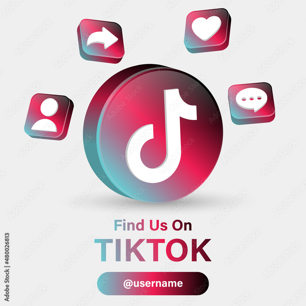 follow us on tiktok for social media icons banner in 3d round circle ...