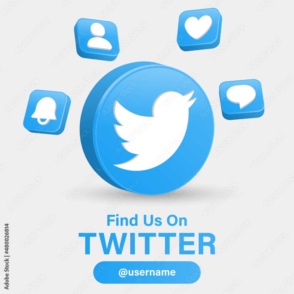 follow us on twitter for social media icons banner in 3d round circle ...