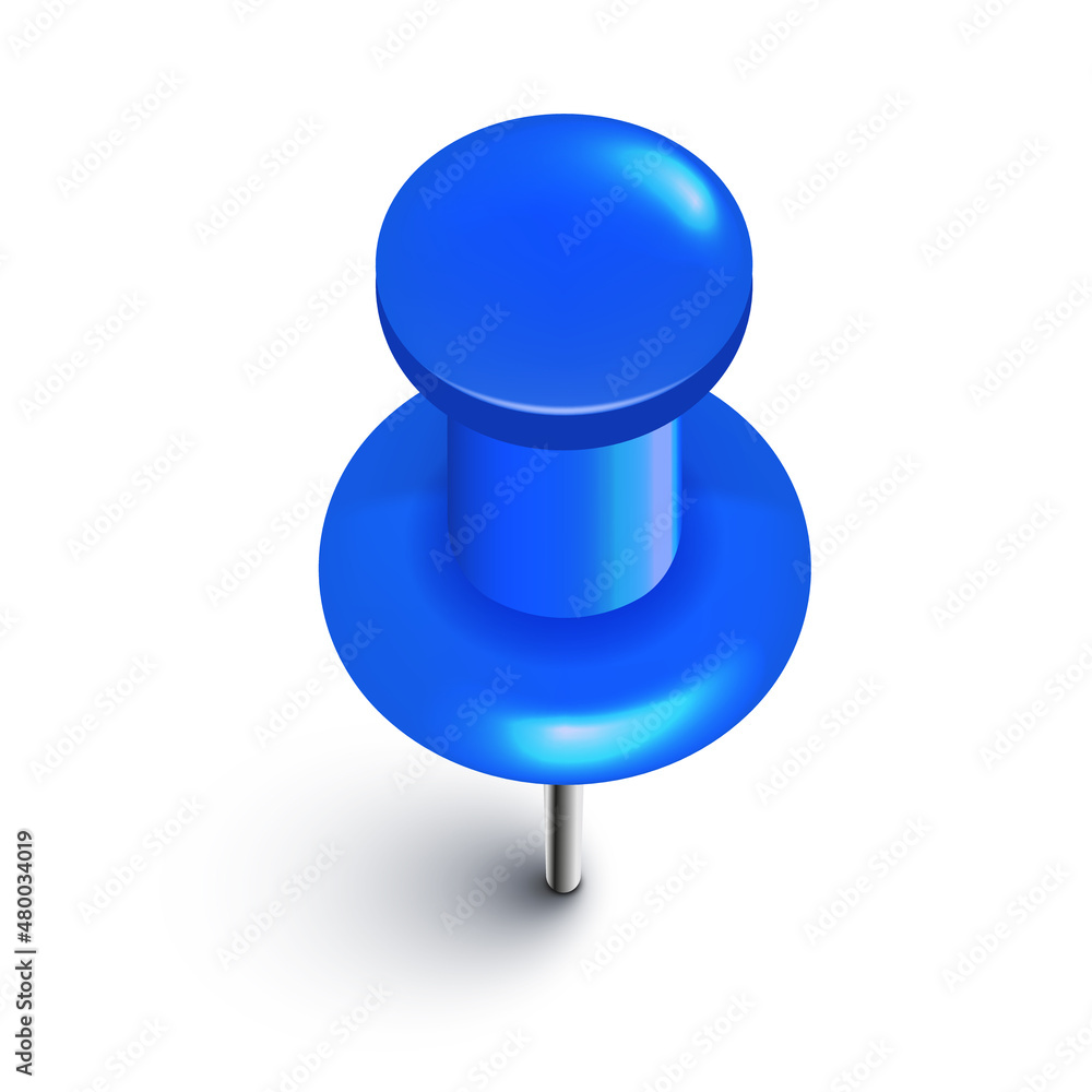 Realistic blue push pin. Board tack isolated on white background ...