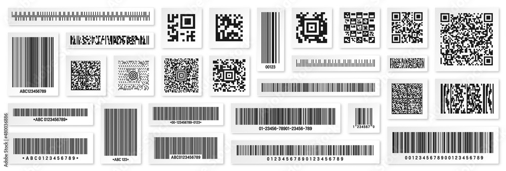 Set of product barcodes and QR codes. Identification tracking code ...
