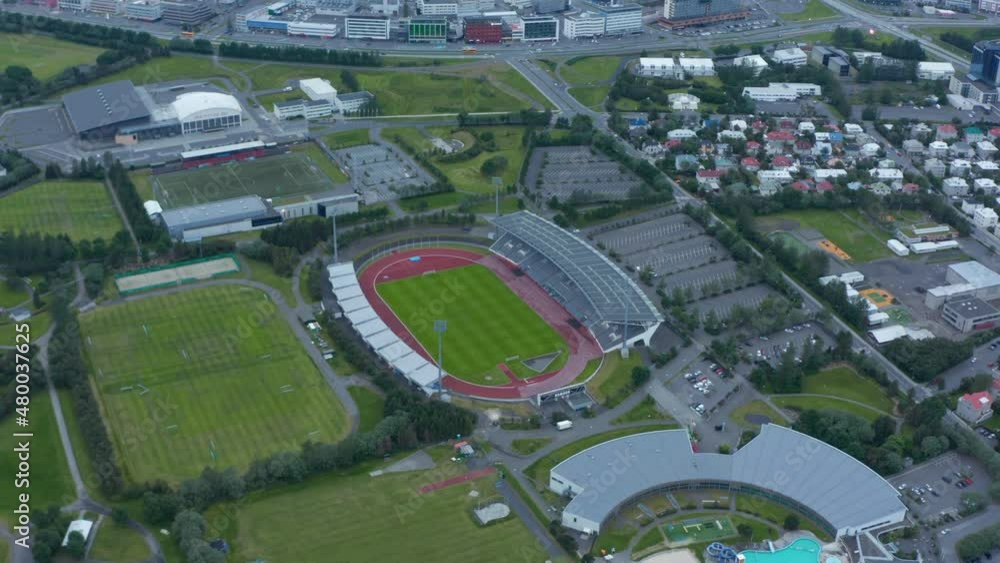 Drone view of Laugardalsvollur football arena, the home of the ...