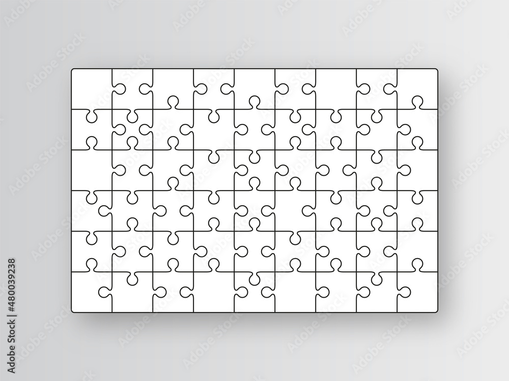 Puzzle pieces. Jigsaw grid. Thinking mosaic game with 6x9 shapes ...