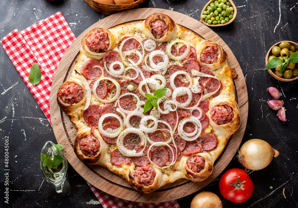 pizza calabresa fatia pizz deliciosa Stock Photo | Adobe Stock
