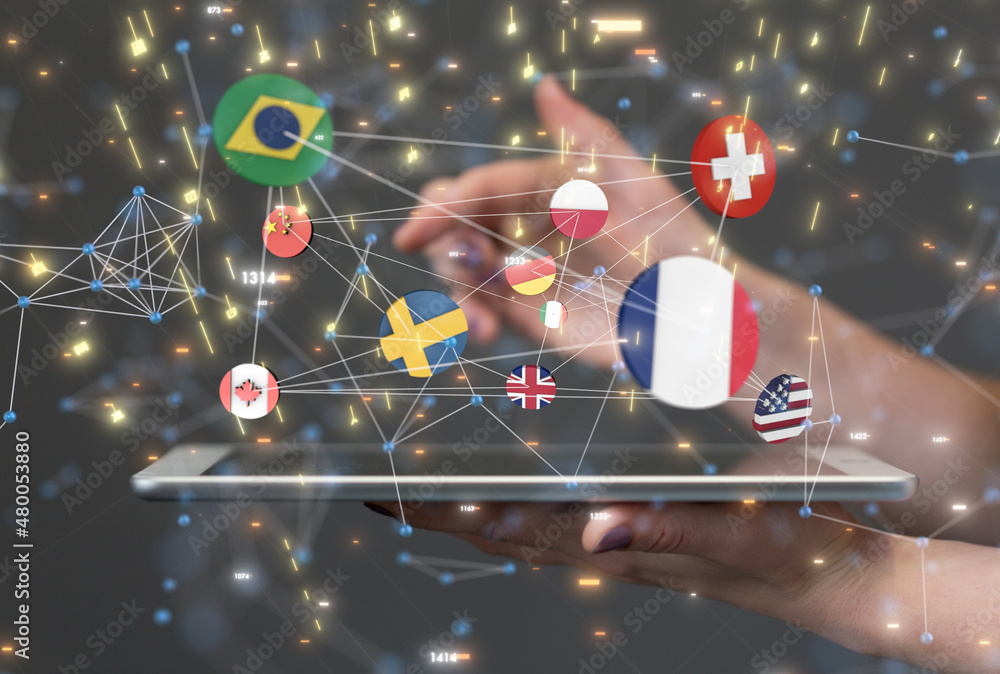 Global communication and international messaging concept, national ...