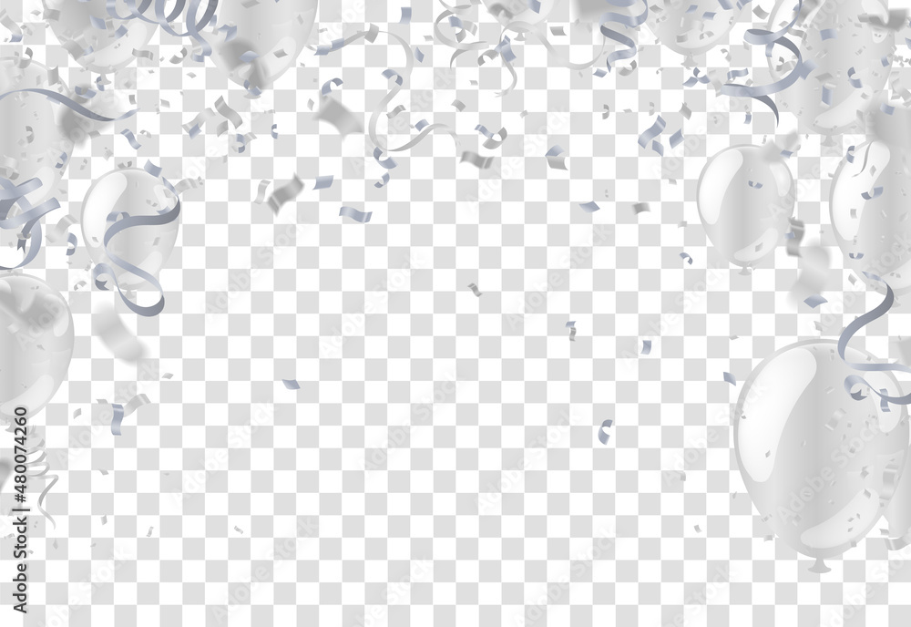 Happy Birthday balloons silver color celebration background with ...