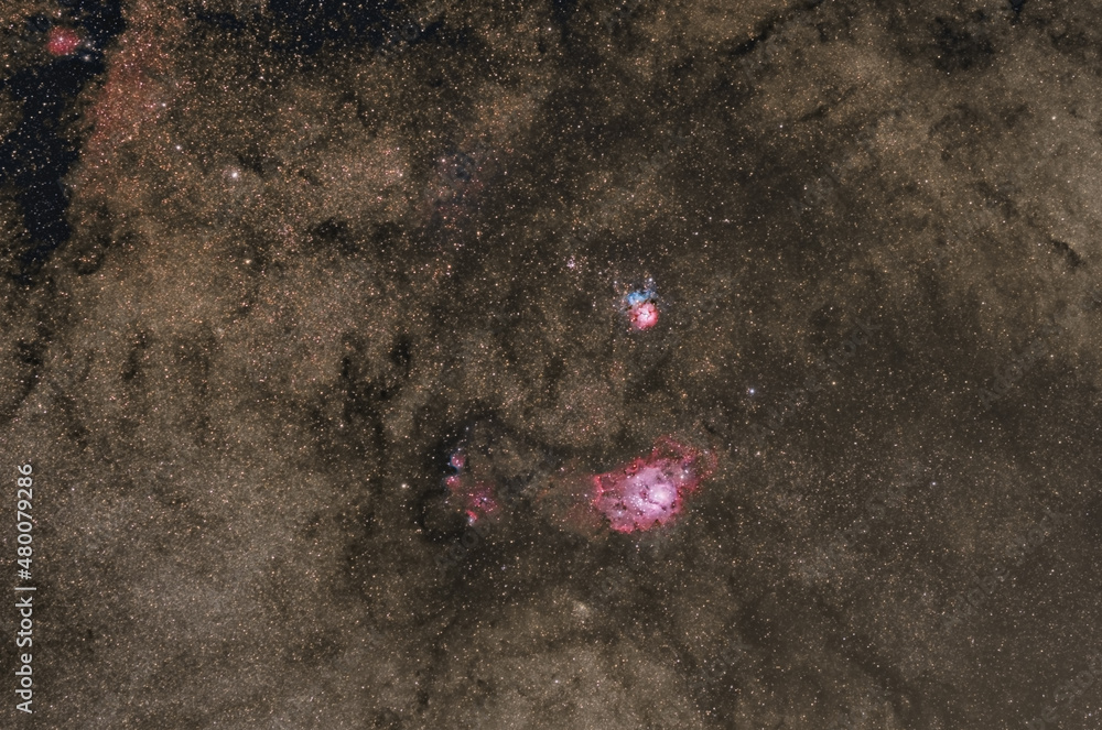 Lagoon (Messier 8, NGC 6523) and Trifid Nebula (Messier 20, NGC 6514 ...