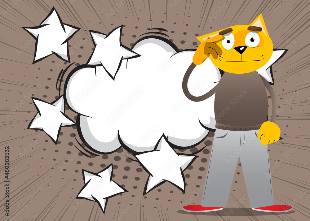 Funny cartoon cat confused, scratching his head. Vector illustration ...