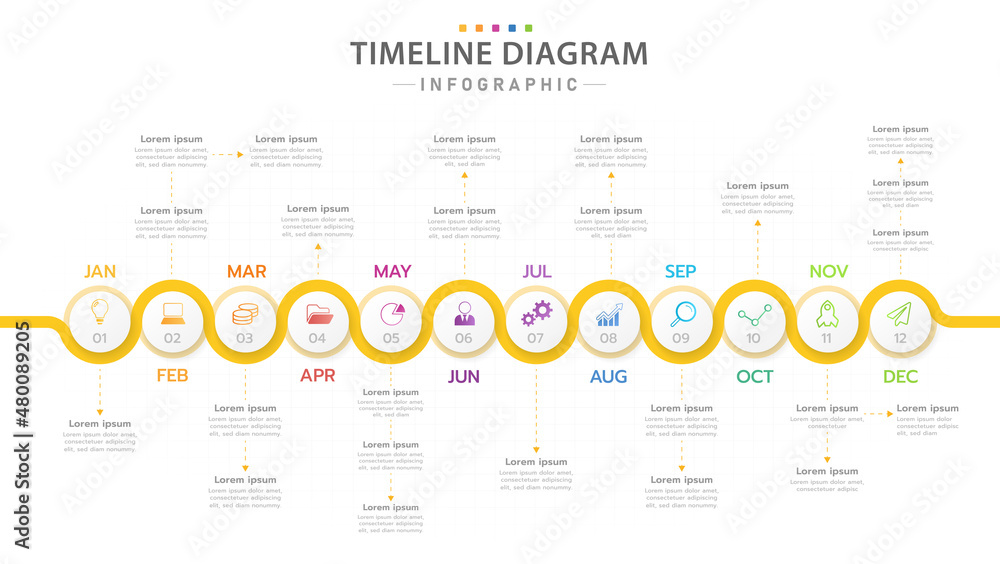Infographic template for business. 12 Months modern Timeline diagram ...