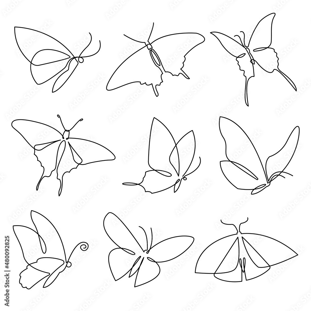Butterfly continuous line drawing set Stock Vector | Adobe Stock