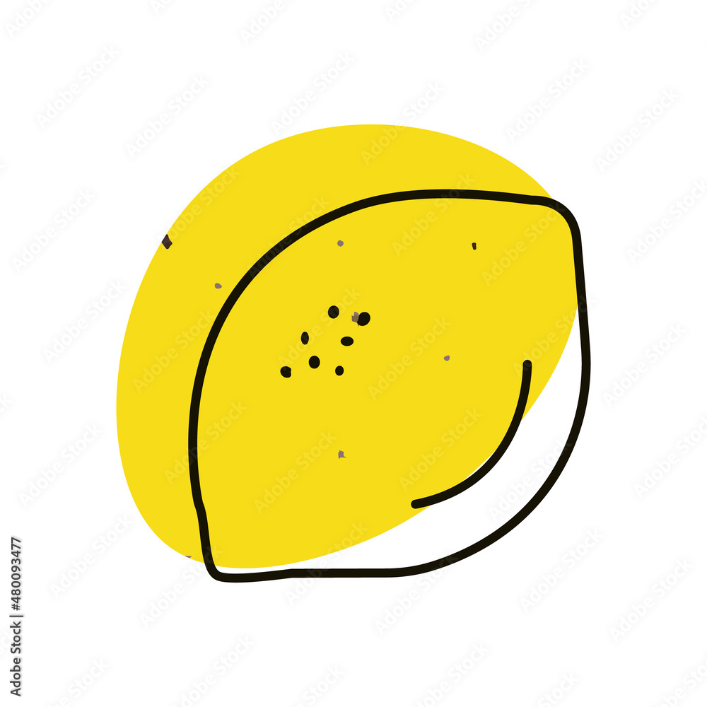 Abstract lemon or lime icon. Lines silhouette of tropical yellow fruit ...