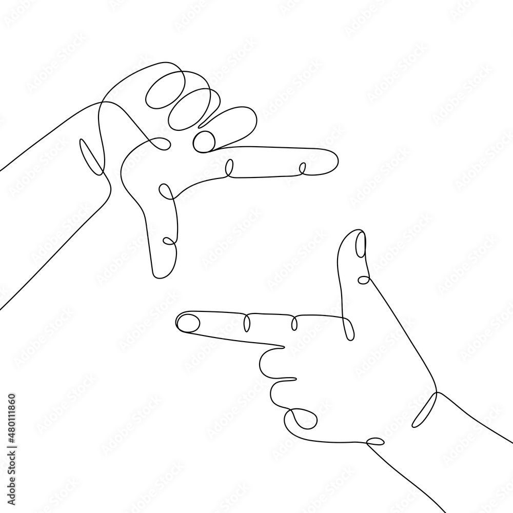 Single line drawn hand gestures, minimalistic human framing hands ...