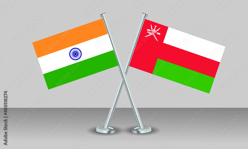 Crossed flags of Oman and India. Official colors. Correct proportion ...