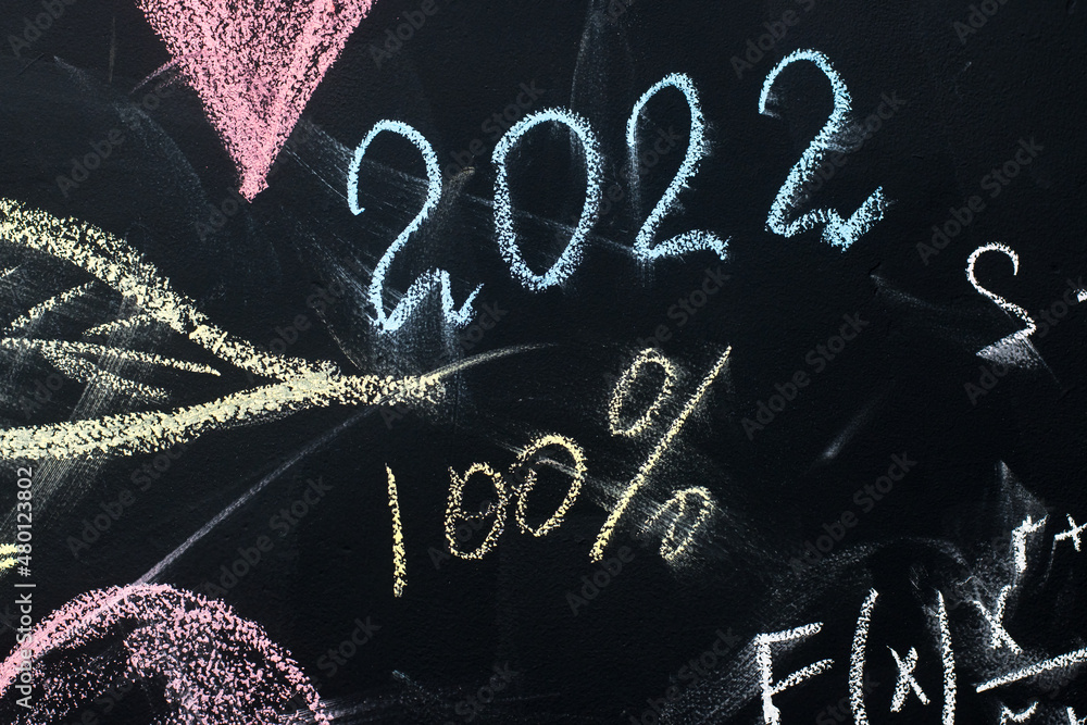 school board with numbers and drawings drawn in chalk Stock Photo ...