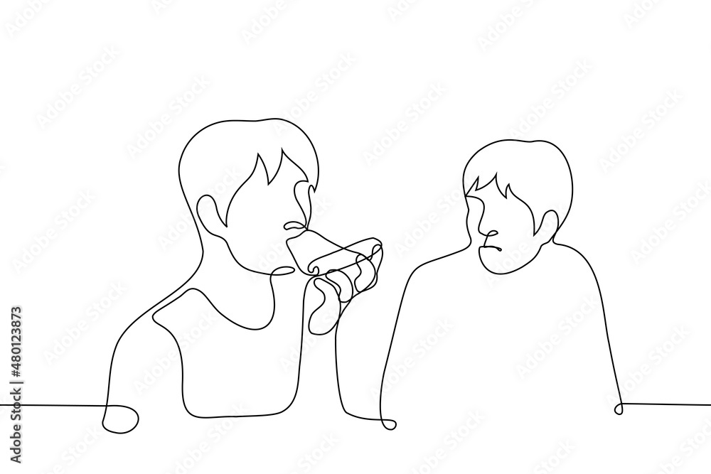 man eating pizza and another looking at him with envy - one line ...