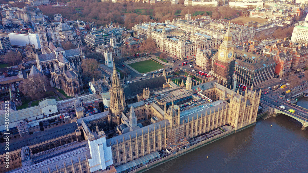 Aerial drone photo of iconic City of Westminster with houses of ...