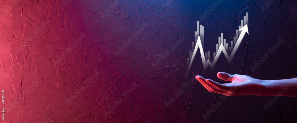 Hand hold sales data and economic growth graph chart. Business planning ...