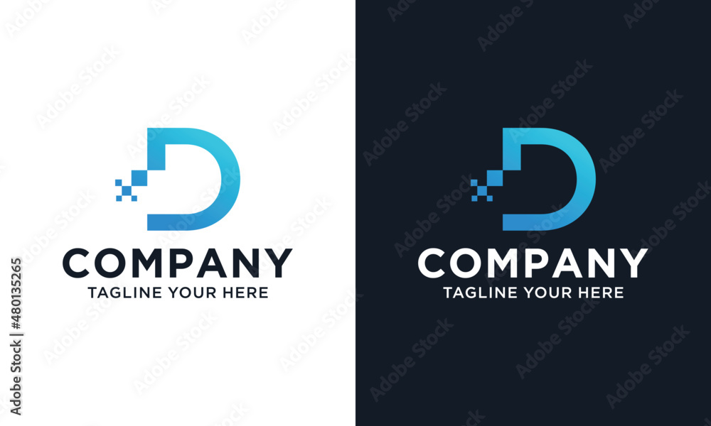 D logo design vector. digital letter icon template for technology ...