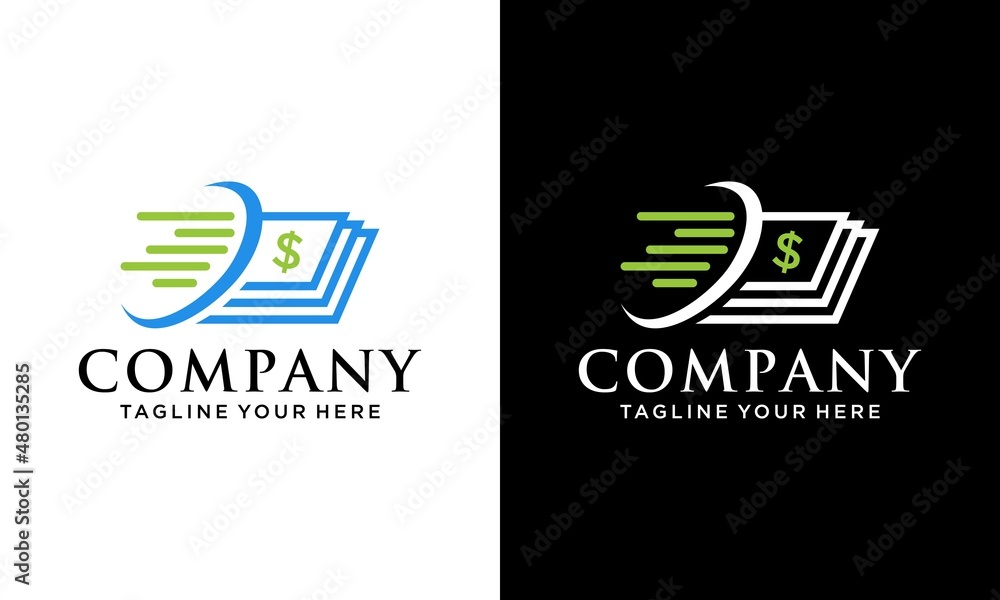 kombinasi logo uang cepat. Simbol membayar cepat atau ikon. Yang unik ...