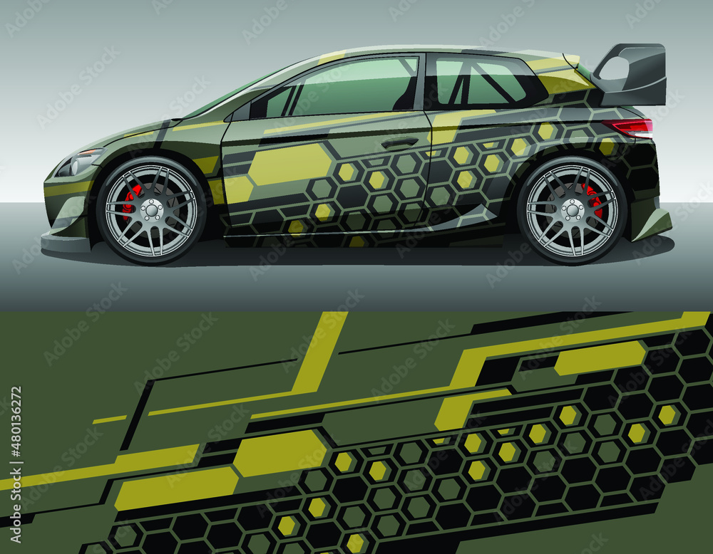 Car wrap vinyl racing decal ornament. Abstract geometric hexagonal ...
