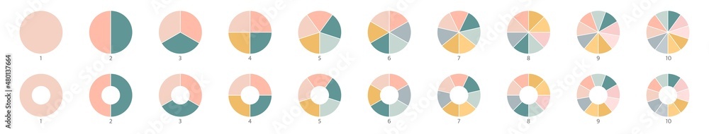 Wheel round diagram part symbol. Pie chart color icons. Segment slice sign. Circle section graph ...