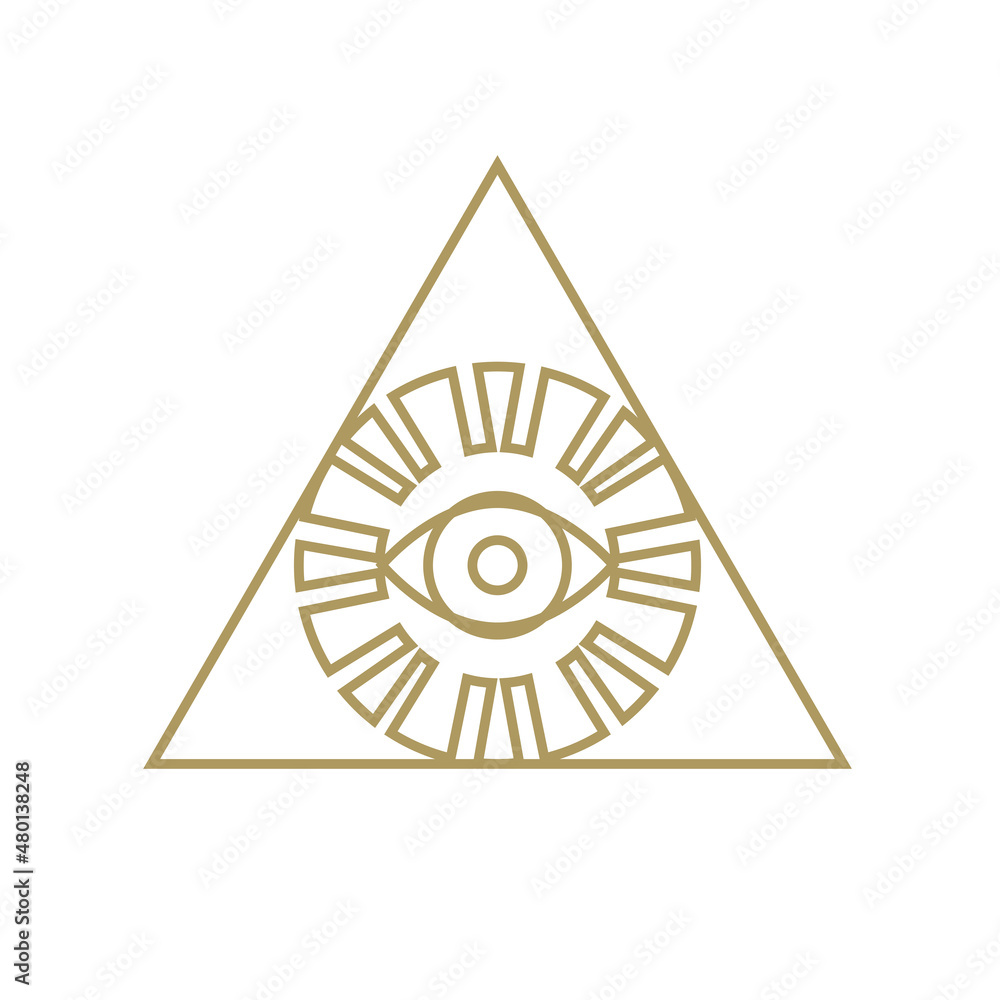 All-seeing eye in triangle. Isolated vector line drawing. An eye and a ...
