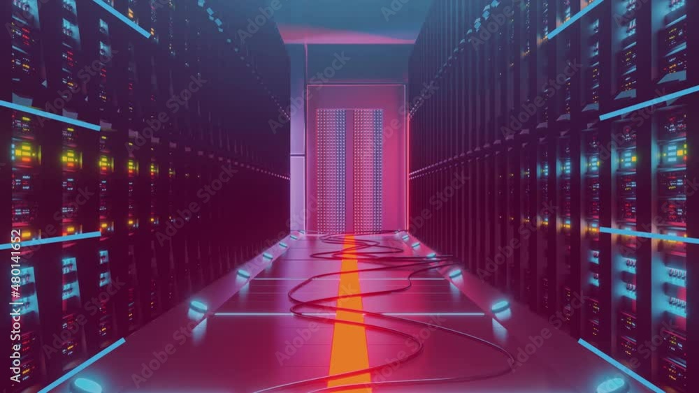 Data server room HUD motion video footage. Digital server room with ...