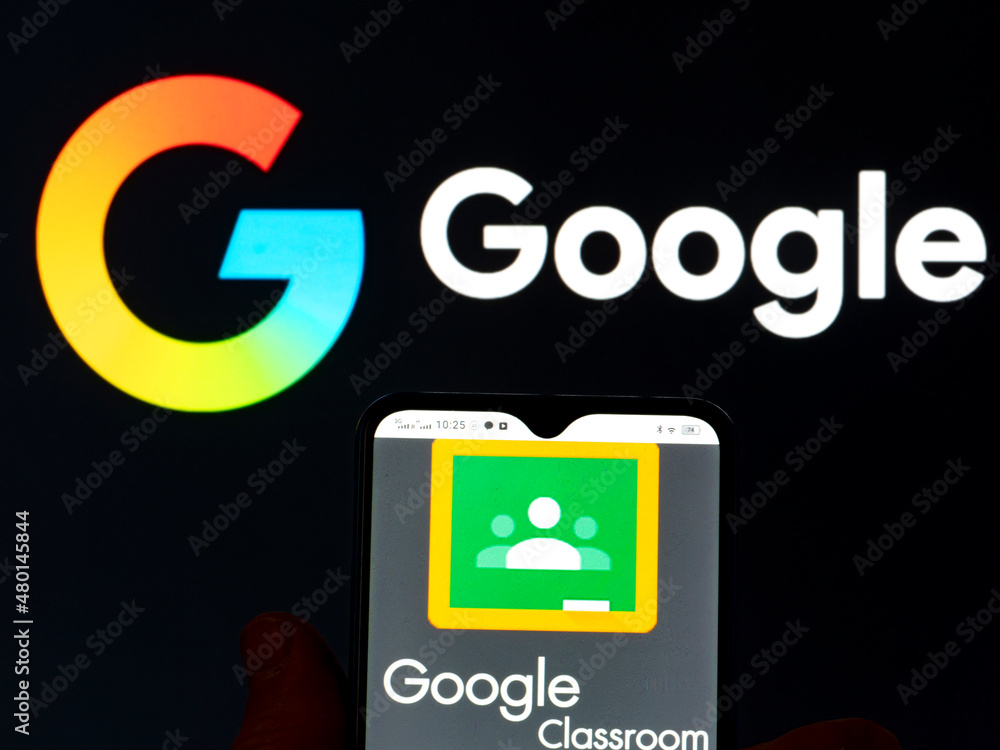 In this photo illustration, the Google Classroom logo is seen displayed ...