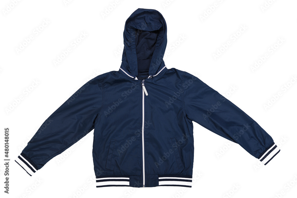 Jacket isolated on white background.Mens blue jacket in a hood isolated ...
