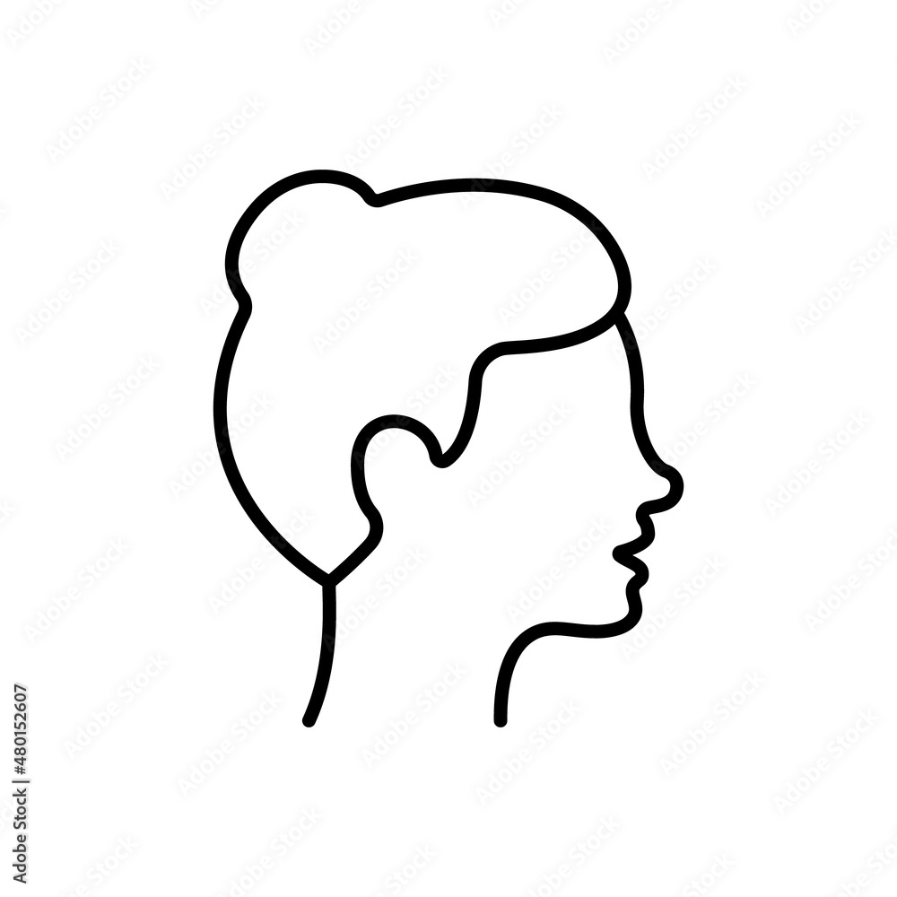 Woman Profile Line Icon. Lady with Beauty Face and Hairstyle Linear ...