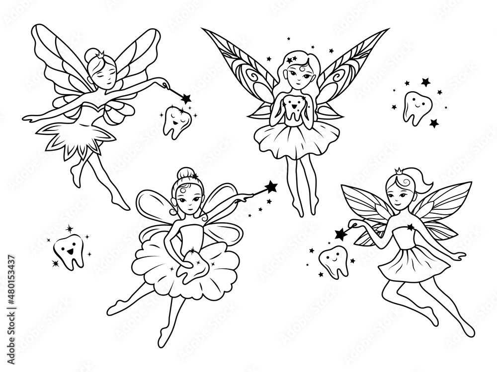 Set Of Tooth Fairies Collection Of Fairies With Wings And Tooth Fairy set-of-tooth-fairies-collection-of-fairies-with-wings-and-tooth-fairy