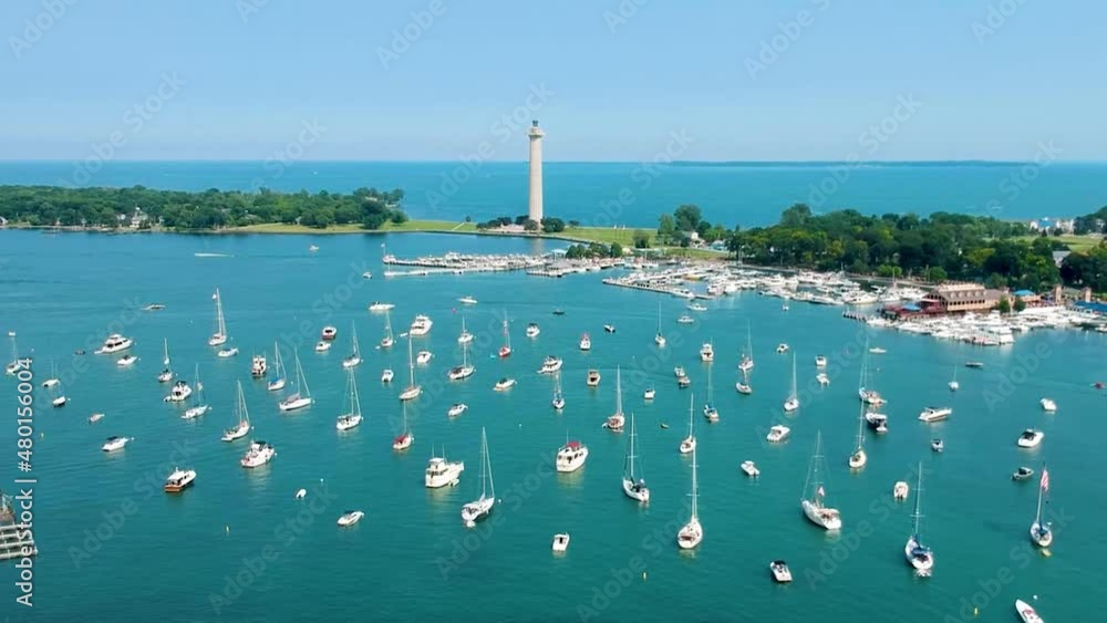 Drone Footage of Lake Erie Marina during Summer at Put in Bay, Ohio ...