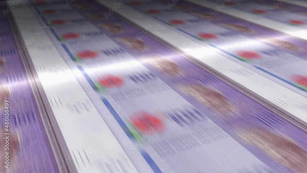 Malaysia Ringgit money sheet printing. MYR banknotes loop print ...