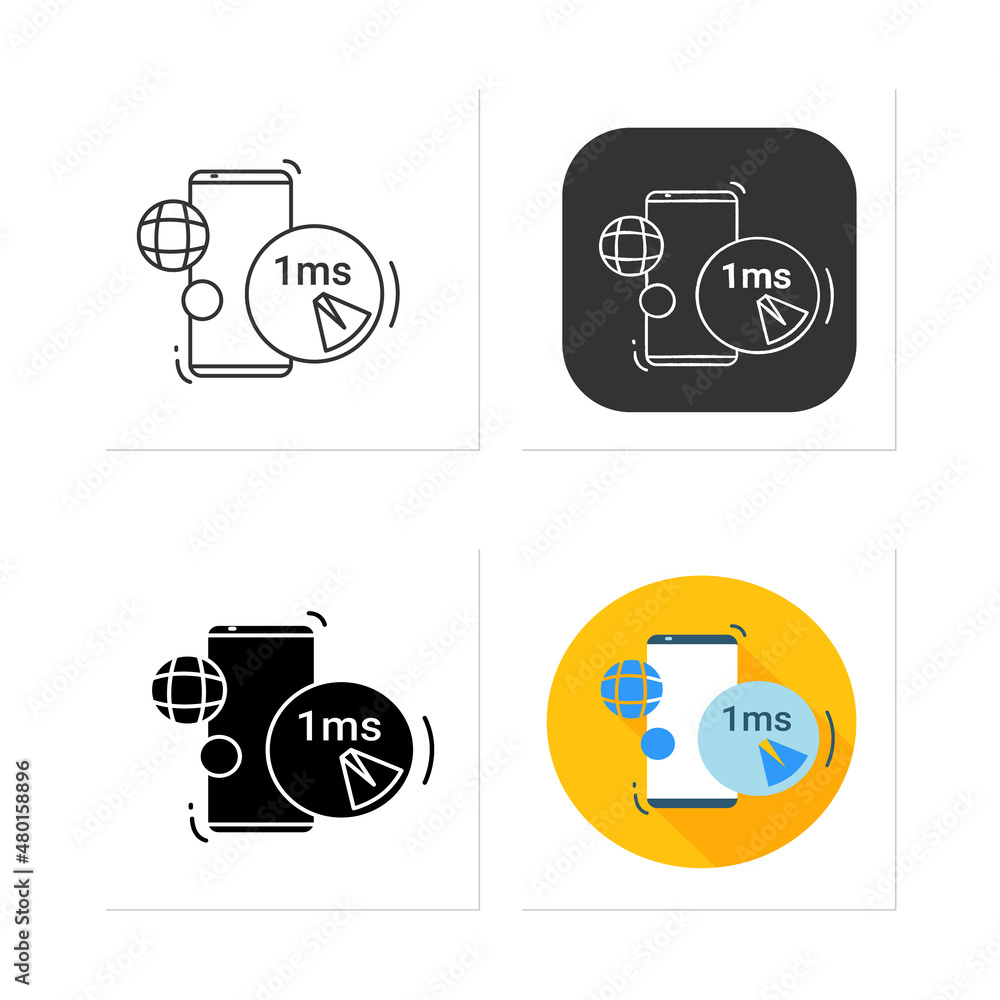 5g millisecond latency icons set. Fifth generation internet speed.Fast ...