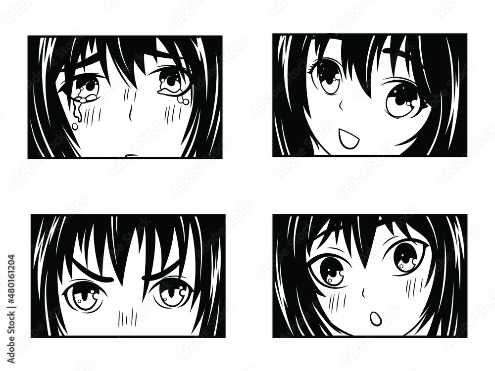 Set of an anime girl. Collection of cartoon emotion girls. Cute anime ...