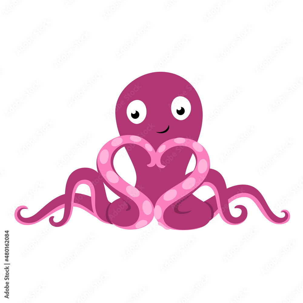 Cartoon octopus in love. Stylish vector illustration for Valentine day ...