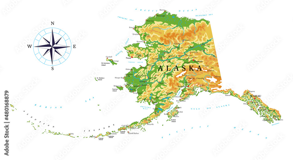 Poster Alaska highly detailed physical map – Wall Art | UkPosters