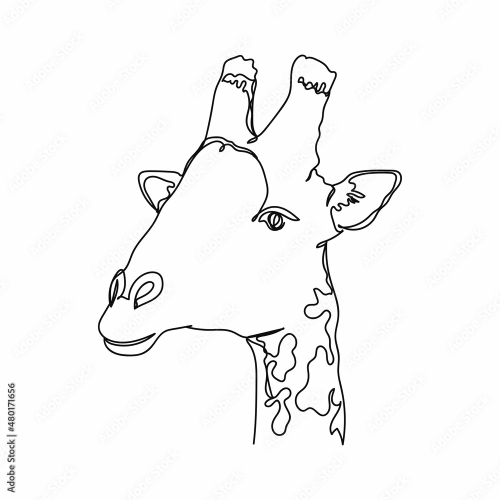 Continuous one simple single abstract line drawing of giraffe s face ...