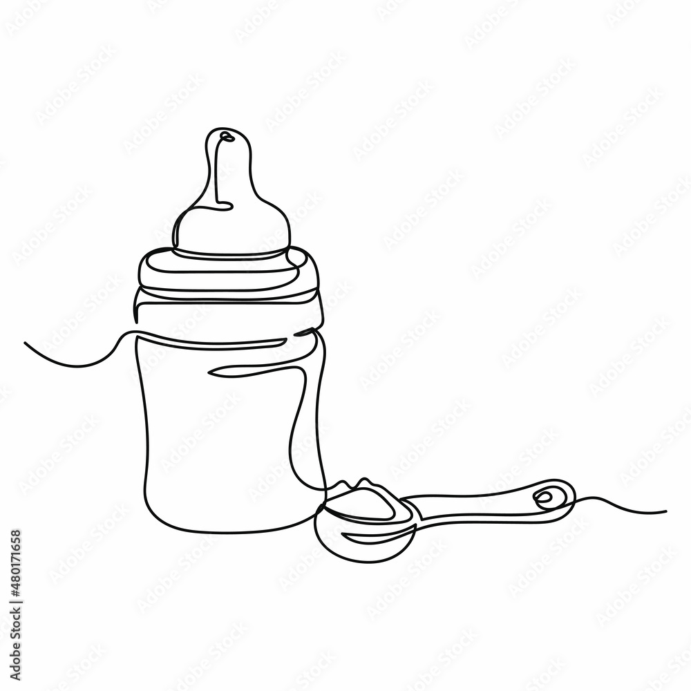Continuous one simple single abstract line drawing of milk formula ...