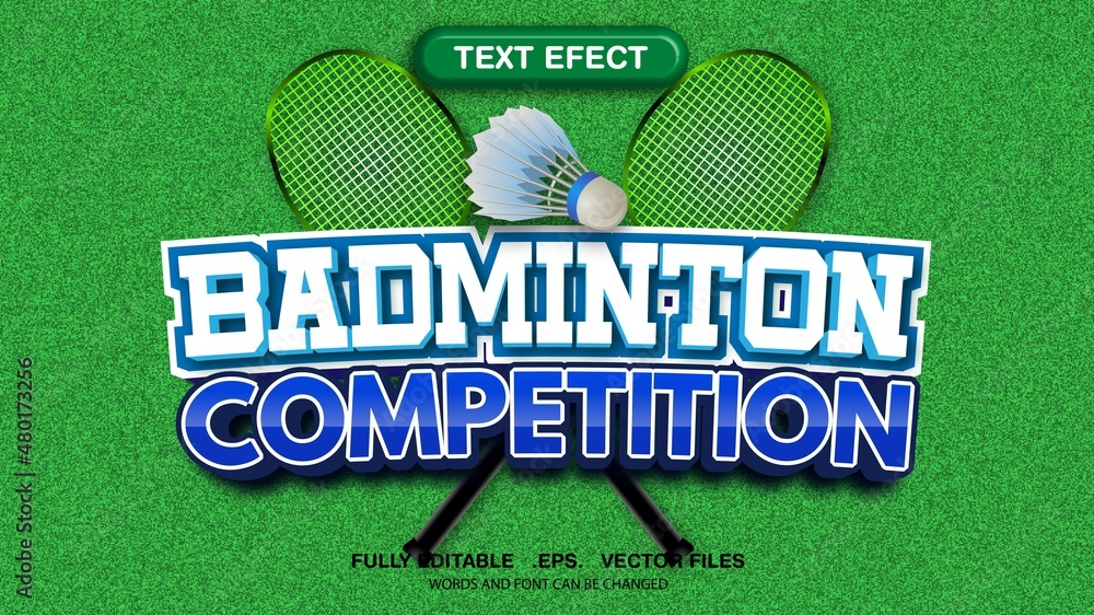 Editable text effects badminton theme Stock Vector | Adobe Stock
