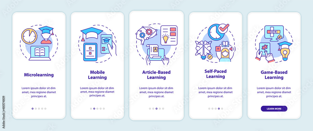 Elearning methods onboarding mobile app screen. Digital education ...