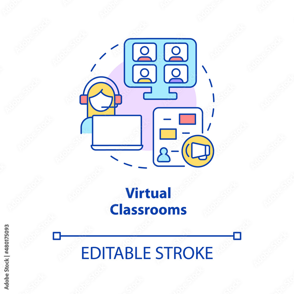 Virtual classroom concept icon. Video conferencing. Electronic learning ...