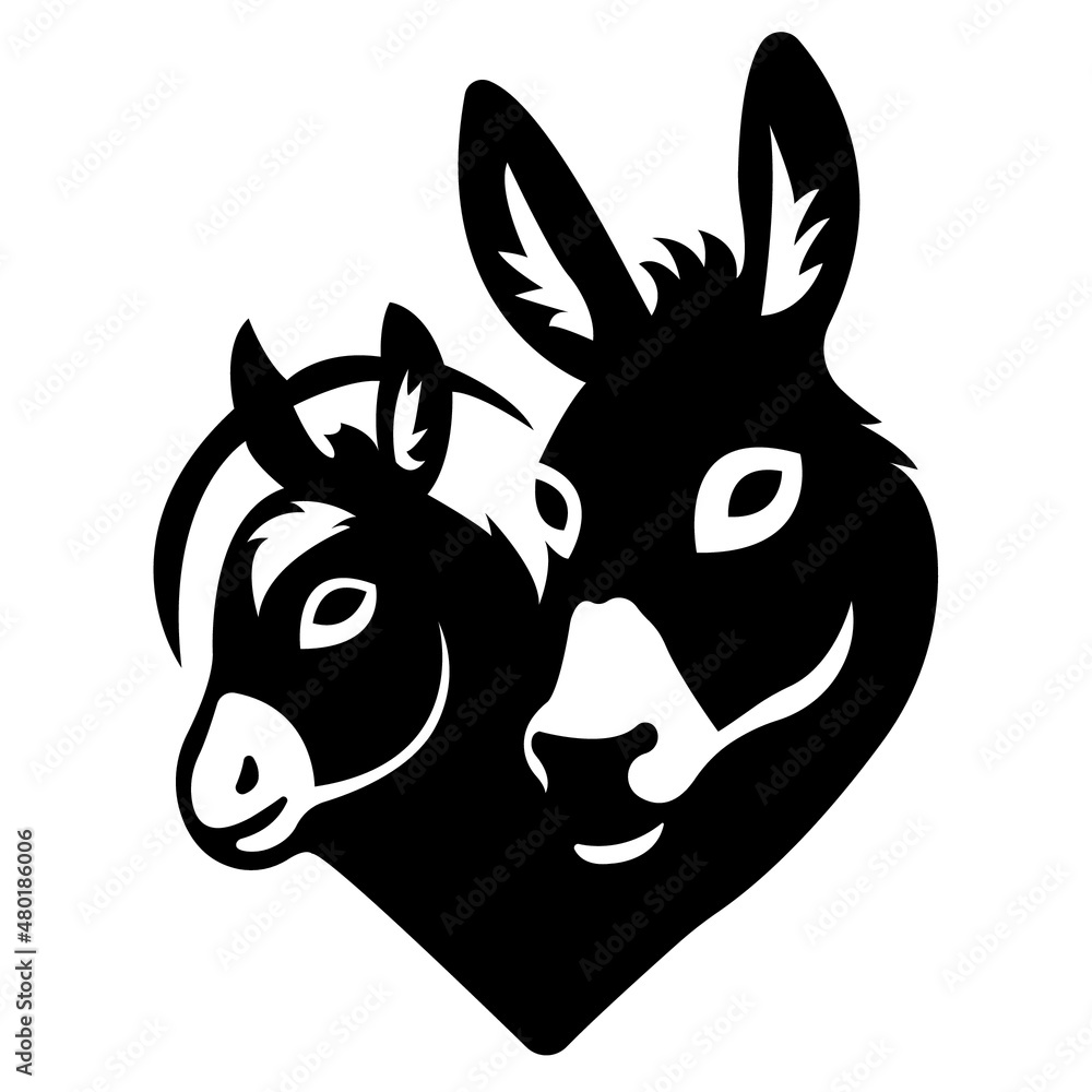 The silhouette of the face of two donkeys is painted in the form of a ...
