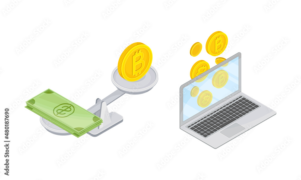 Online money transfer, cripto currency exchange cartoon vector ...