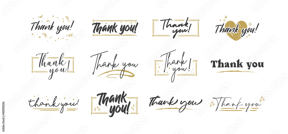 Thank you card. Beautiful greeting card with calligraphy text with gold ...