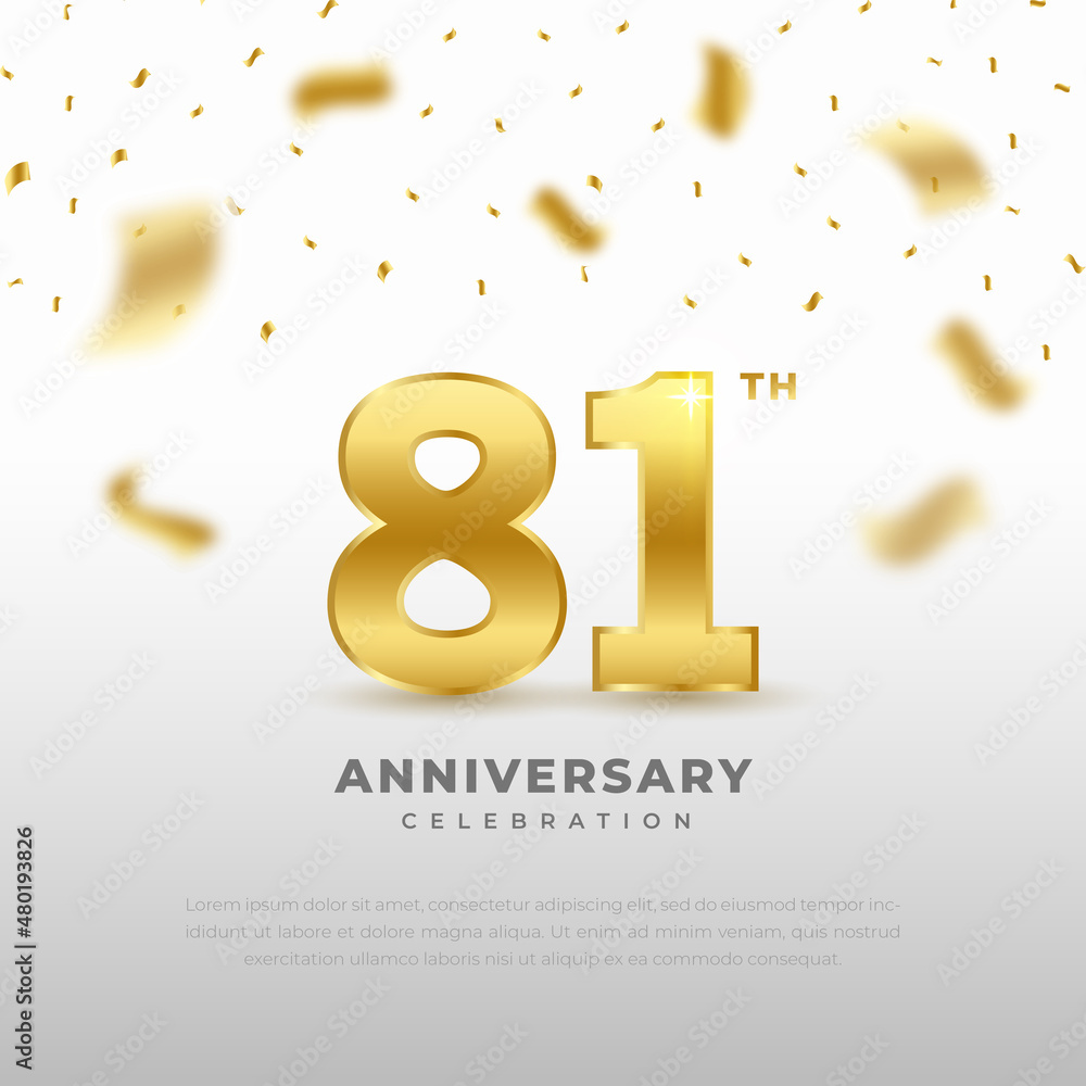 81th anniversary celebration with gold glitter color and white ...