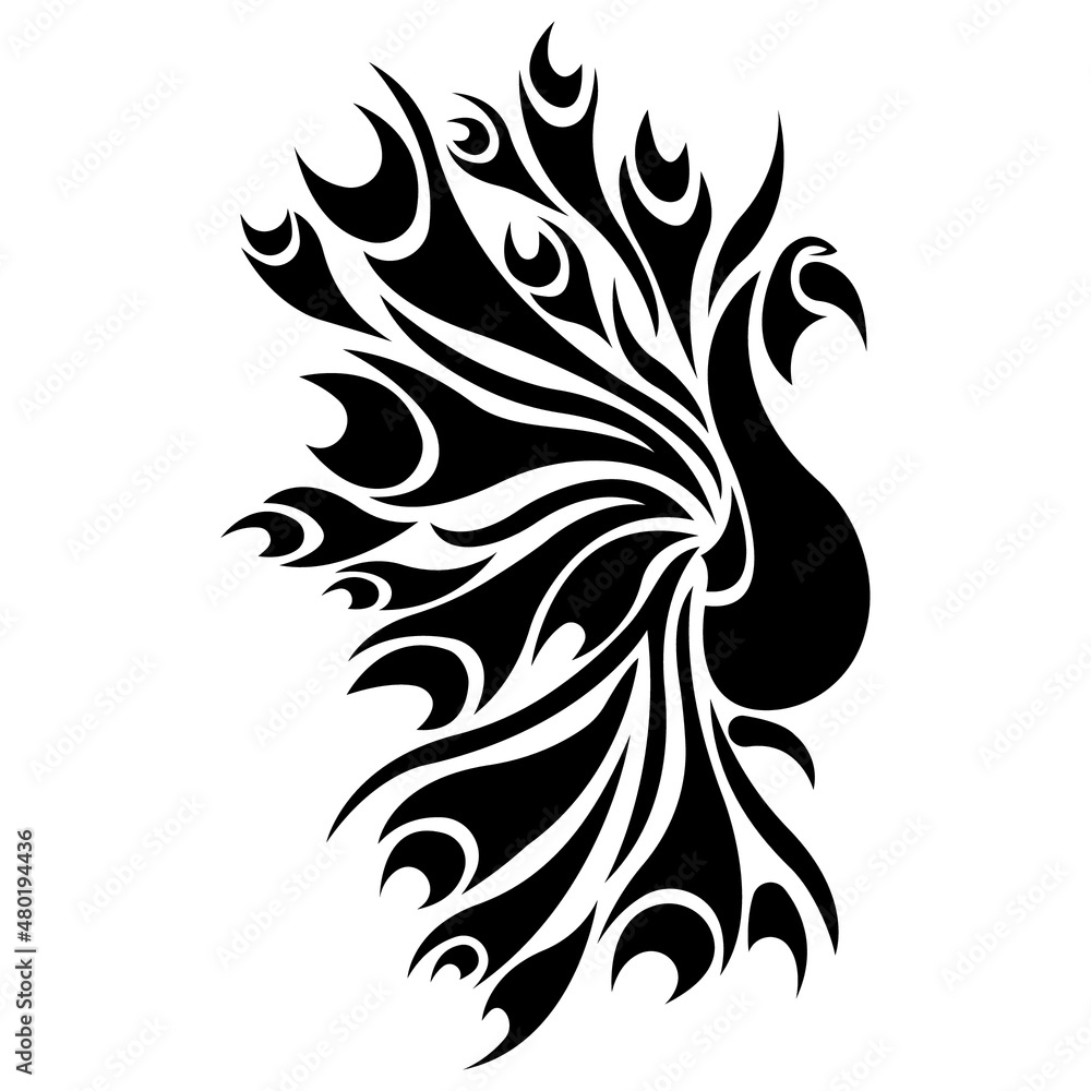 Bird silhouette Firebird, peacock tattoo inked in black, drawn in ...