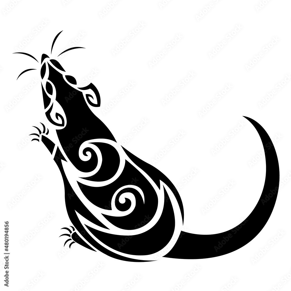 Rat logo silhouette in black drawn in different lines on a white ...