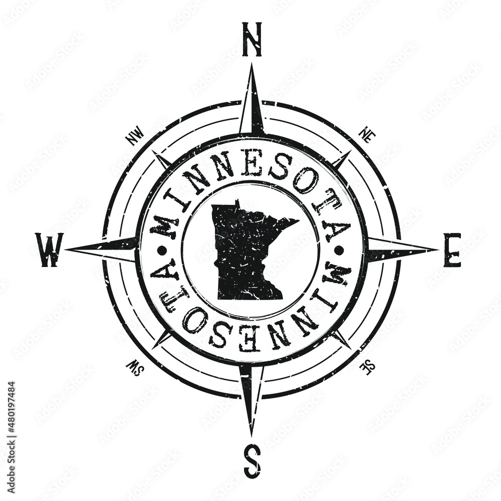 Minnesota, USA Stamp Map Compass Adventure. Illustration Travel Country ...