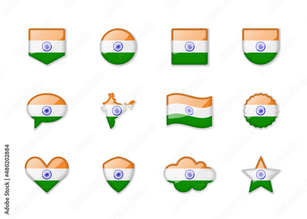 India - set of shiny flags of different shapes. Stock Vector | Adobe Stock